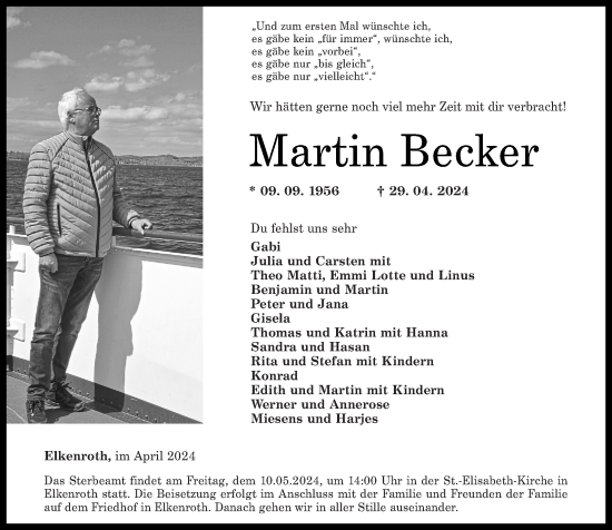 Traueranzeigen von Martin Becker | rz-trauer.de