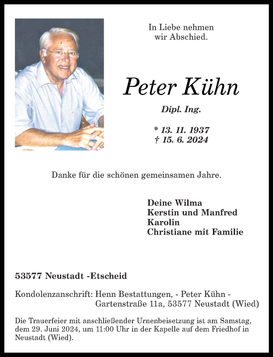 Traueranzeigen von Peter Kühn | rz-trauer.de