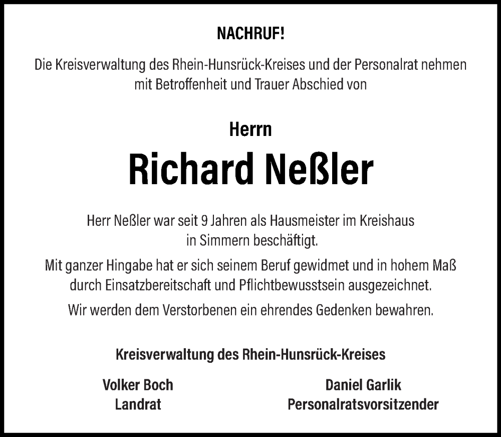 Traueranzeigen von Richard Neßler | rz-trauer.de