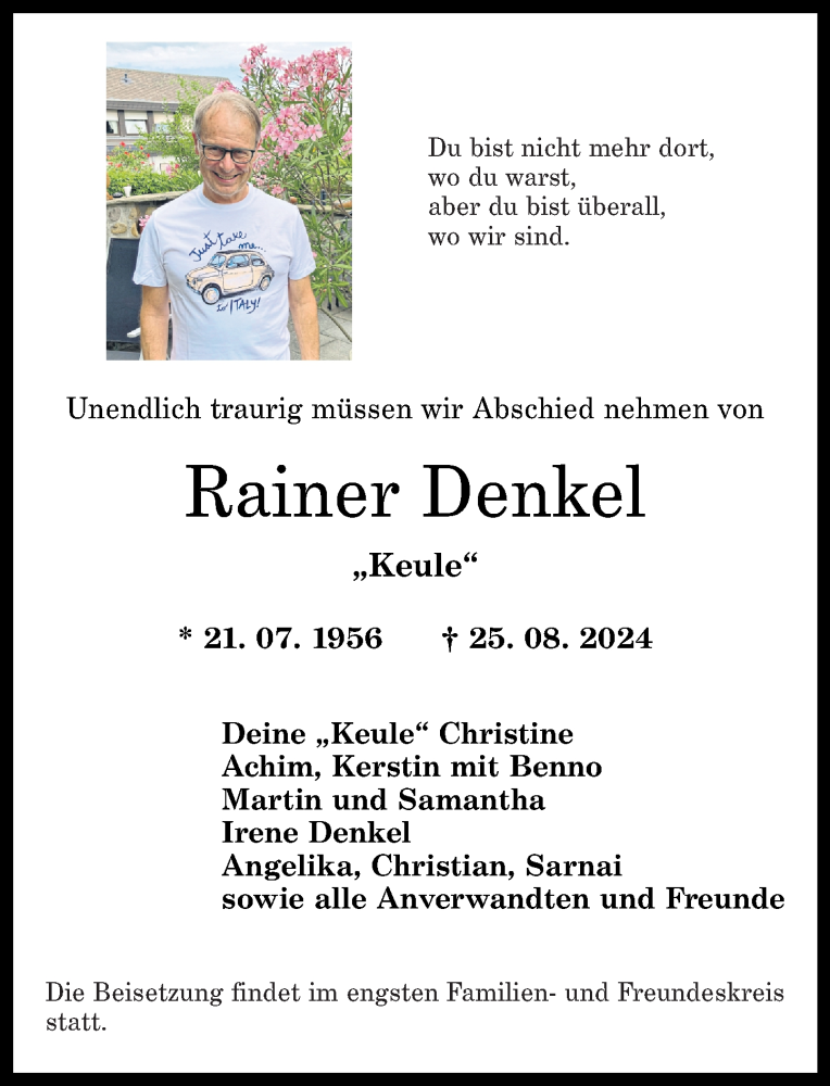 Traueranzeigen von Rainer Denkel | rz-trauer.de