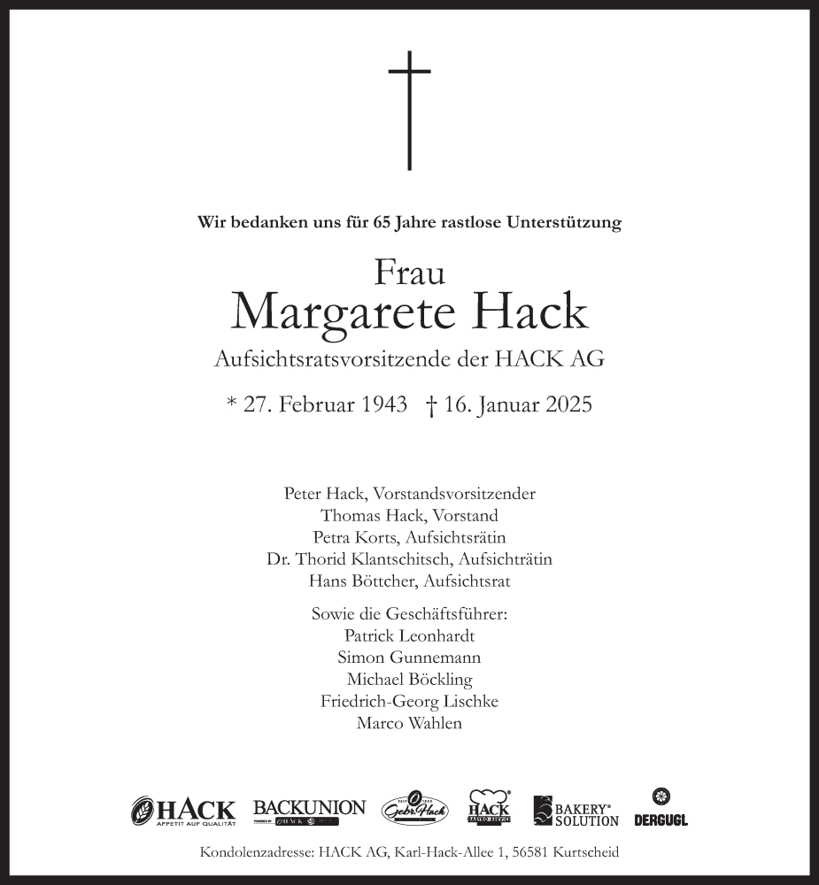 Traueranzeigen von Margarete Hack | rz-trauer.de