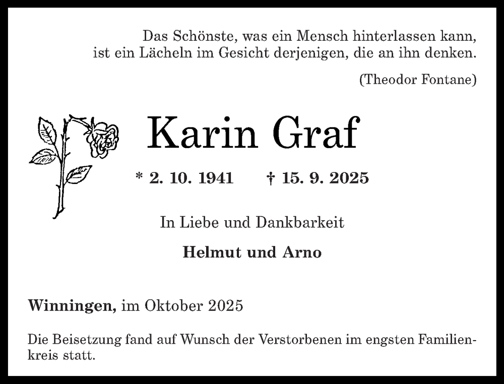 Traueranzeigen von Karin Graf | rz-trauer.de