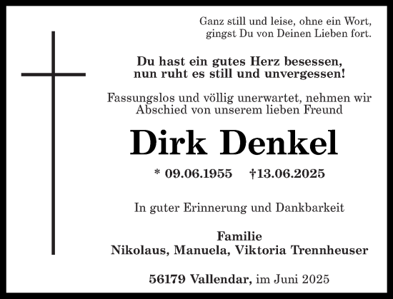 Traueranzeigen von Dirk Denkel | rz-trauer.de