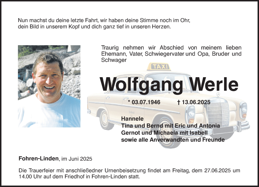 Traueranzeigen von Wolfgang Werle | rz-trauer.de